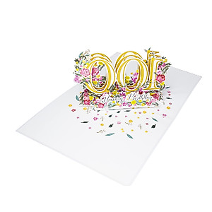 100th Birthday Pop-Up Card, Elegant Floral Design with Glittering Gold Accents, Stunning 3D Pop-Up Greeting Card for Milestone Celebrations