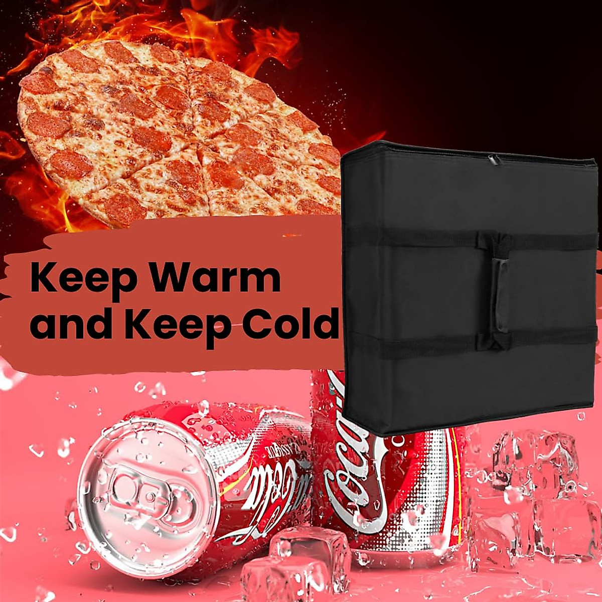 TOGETRUE Pizza Bag, Insulated Pizza Bags for Delivery Carry Hot, Large Pizza Food Delivery Bag for Doordash, Uber Eats, Pizza Warmer Bags for Personal Use, 20 x 20 (Basic Black)