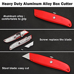 Reginary 40 Pcs Box Cutter Bulk Utility Knife Heavy Duty Retractable Knife Sturdy Aluminum Box Cutter Safety Razor Knife for Ropes, Boxes, Cartons, Plastics, DIY and Cardboard