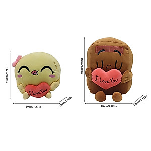 Choco and Pancake Plush, 7 Inch Cute Chocolate and Pancake in Love Plushies Toy, Soft Stuffed Animal Pillow Doll Gift for Fans (2 PCS, Choco + Pancake)
