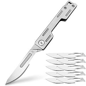 VIFUNCO Folding Scalpel Knife, Pocket Knife for Men, Small Keychain Knife, Folding Razor Knives with 10pcs #24 Replaceable Blades, EDC Utility knife, Surgical Knives for Outdoor Skinning