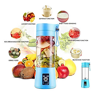Portable Blender, Personal Blender Portable, USB Portable Blender for Smoothies with 6 Ultra Sharp Blades, Portable Blenders for Travel/Picnic/Office/Gym Blue3