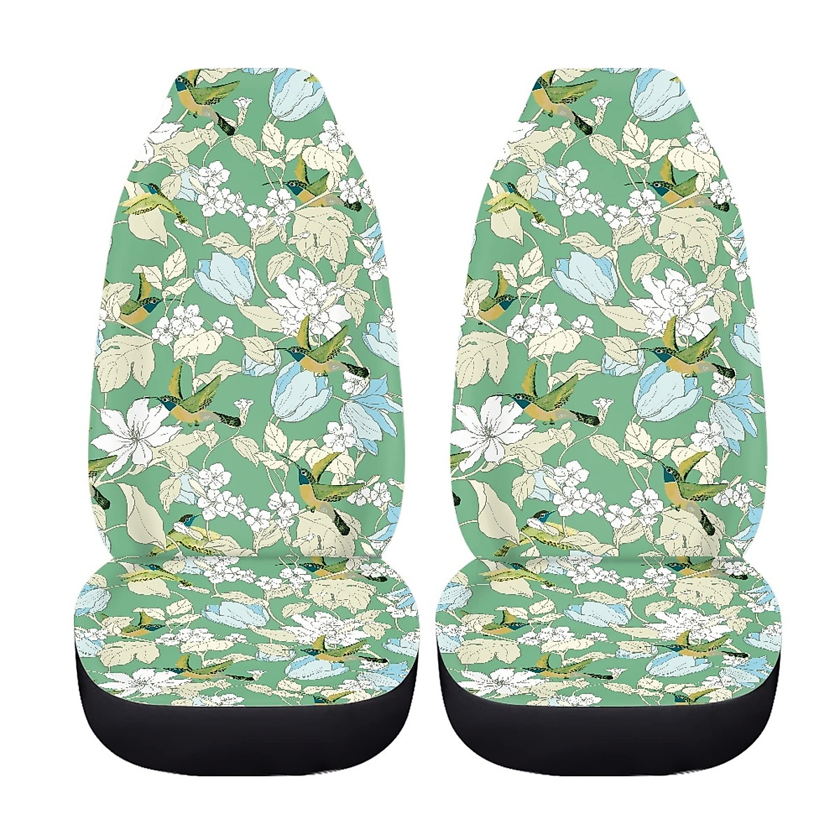 TOADDMOS Auto Front Seat Cover, Floral with Hummingbird Print Universal Car Seat Cover Protector, Fit Most Vehicle Decorative Seat Accesories, Green