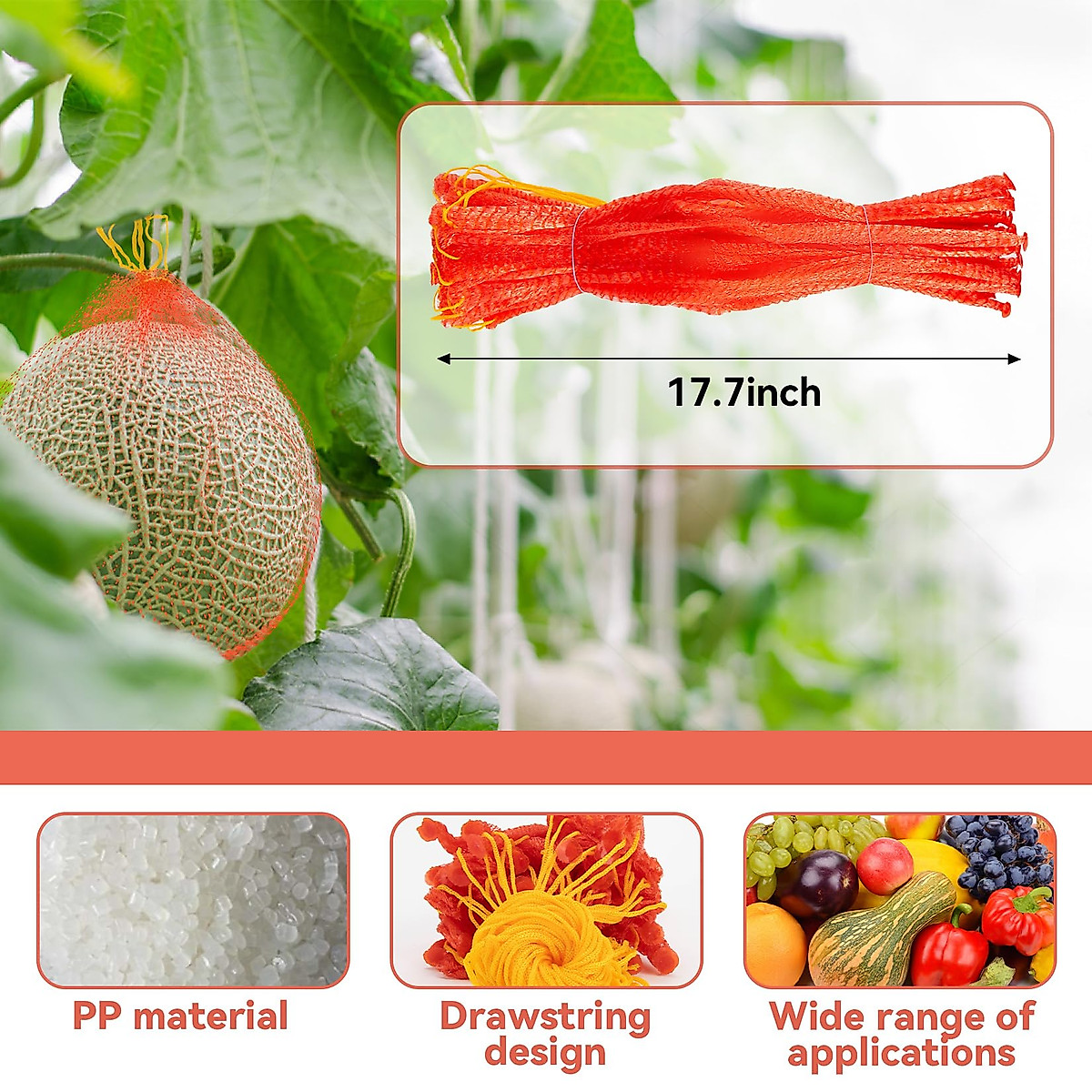 MAQIHAN 40pcs Melon Nets Melon Hammock - Watermelon Nets Melon Holder Watermelon Support Melon Cradle Watermelon Bags Melon Hammock for Trellis Melon Cradle for Garden(17.7inch,Red