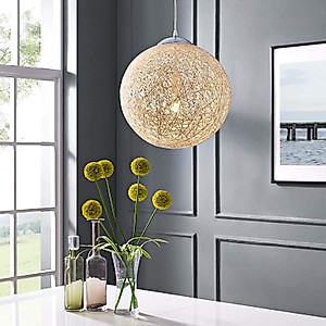 Modway Spool Woven Cotton 16" Round Pendant Light Chandelier in