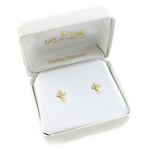 Beveled Edge Cross Earrings, 10k Yellow Gold, 12k Green and Rose Black Hills Gold