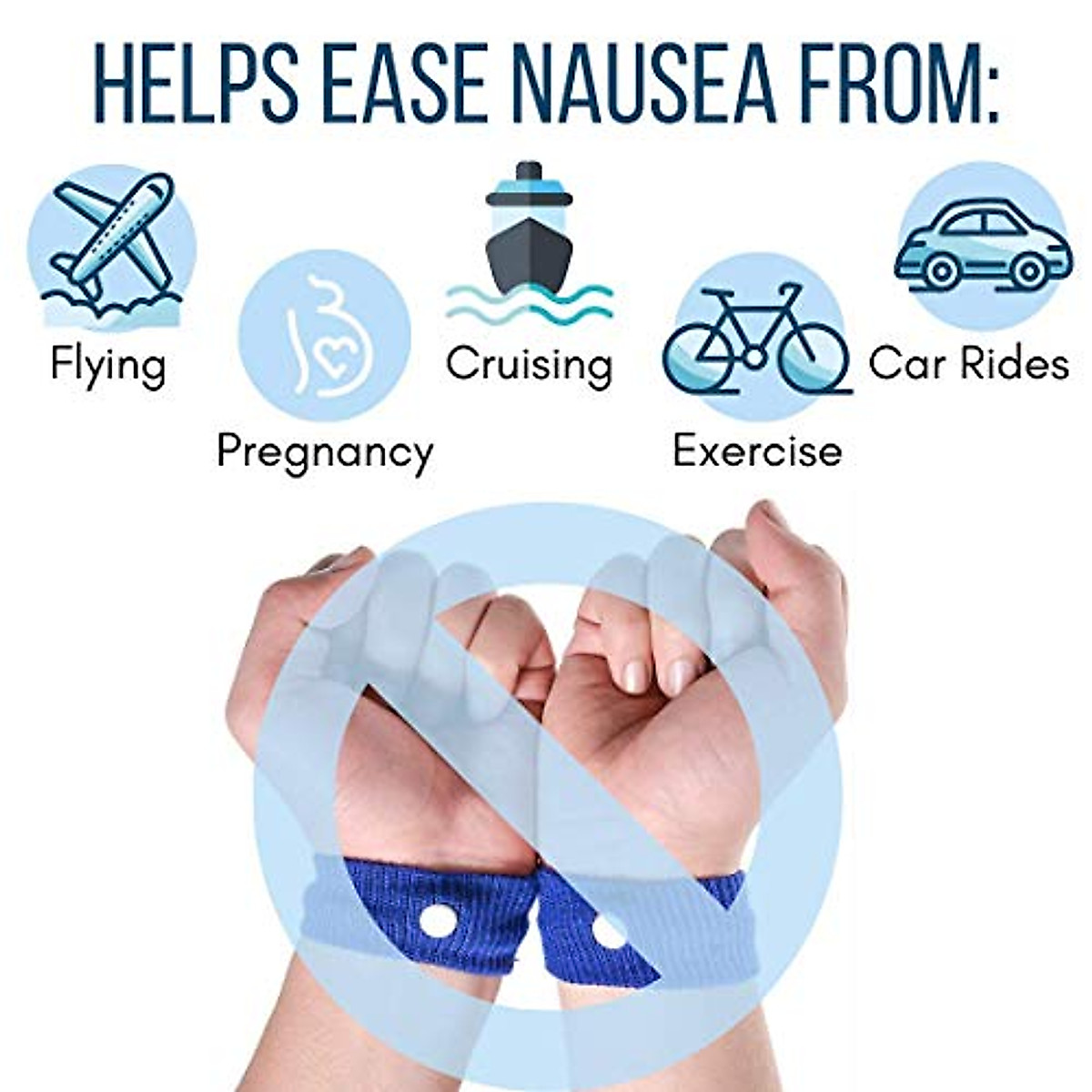 Cease Sickness Anti Nausea Wristband, Relief for Motion Sickness and Morning Sickness, Acupressure Wristband, Push Bead Into Wrist, Seasickness, Helps Vertigo, Relieves Dizziness