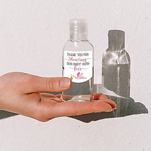 Hand Sanitizer Labels Thank You for Showering Our Little One with Love Stickers, Baby Shower Favor Stickers, Baby Shower Party Favors for Girl.