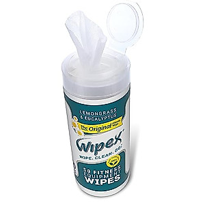 Wipex Fitness Equipment Wipes - Original Natural Plant Based Gym Wipes for Equipment, Clean Surfaces at Home or Gym, Use as a Yoga Mat Cleaner, Lemongrass, Eucalyptus & Vinegar, 50 Count (Pack of 1)