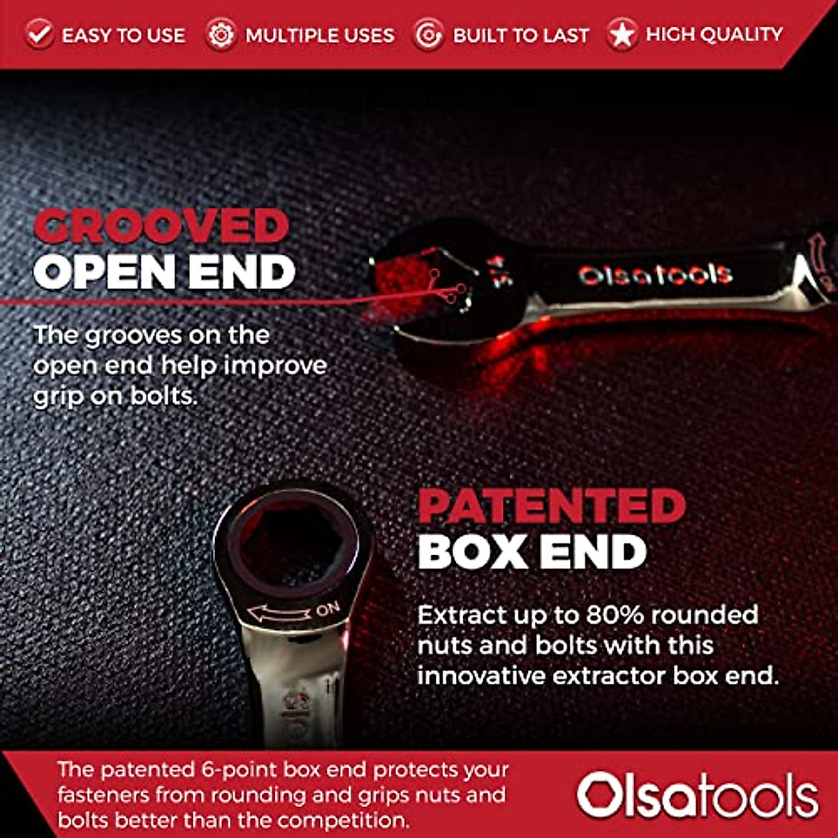 Olsa Tools Stubby Ratchet Wrench Set (SAE 11pc) | 6-Point Box End Ratchet Wrenches Set | 120 Tooth Ratcheting Wrench Sets | Works on Stripped and Rounded Bolts | Professional Grade Spanner Wrench