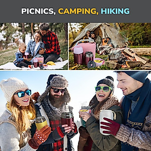 LUNCHALOT Insulated Food Jar for Hot Food in a Bag - 15 & 21 Oz Soup Lunch Box Container for Adults Vacuum Stainless Steel Jar & Foldable Spoons - Pink Wide Mouth Flask for Work Travel