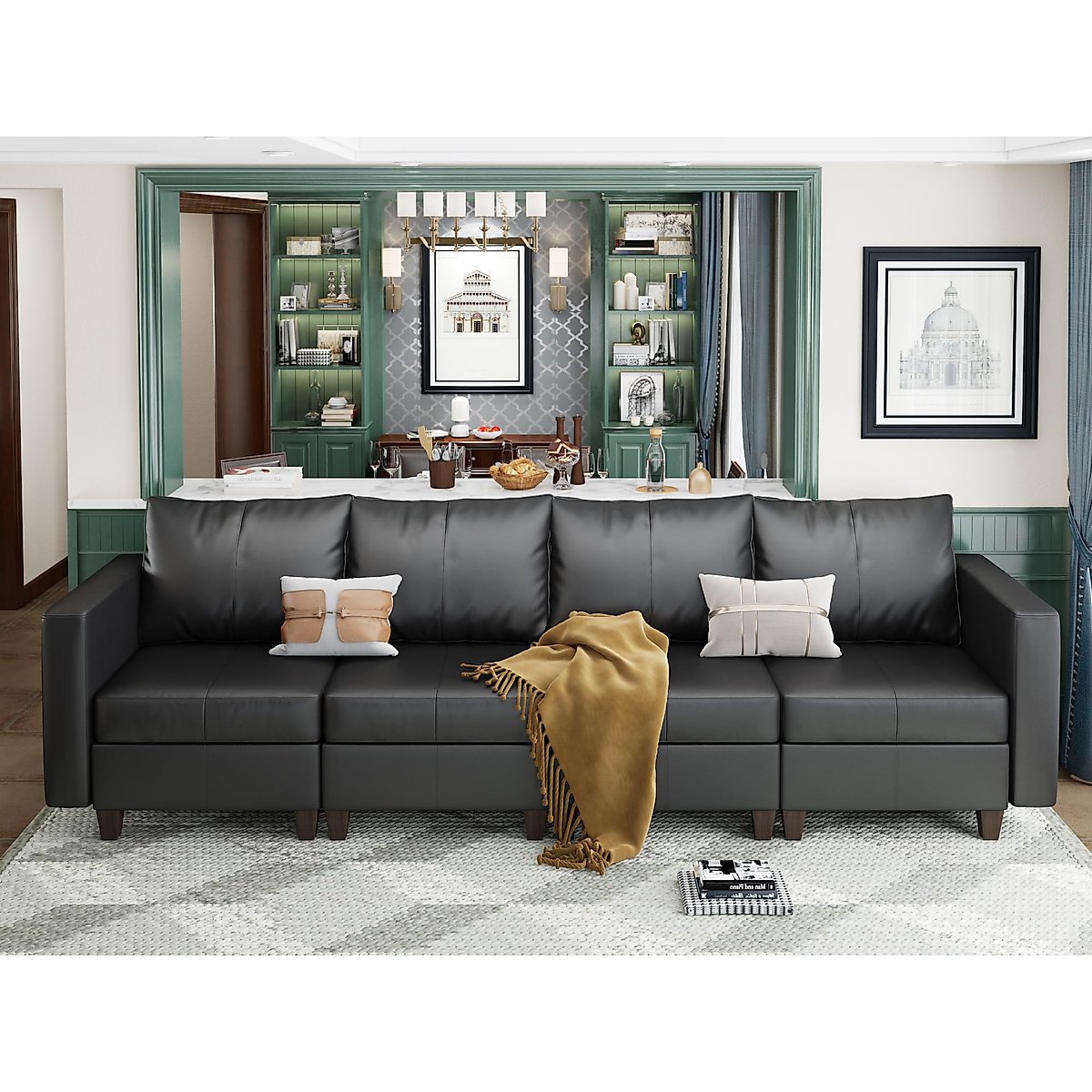 EASE MOOSE Modular Sectional Couch with Storage Seats, 4 Seat Faux Leather Convertible Modular Sofa Sectional Sofa Couch with Reversible Chaises for Small Spaces