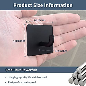 Self Adhesive Hook, Waterproof in Shower Hooks for Hanging Loofah, Towels, Clothes, Robes for Bathroom Stainless Steel Removable Adhesive Wall Hook Heavy Duty Stick on Hooks 4 Pcs (Black 4 PCS)