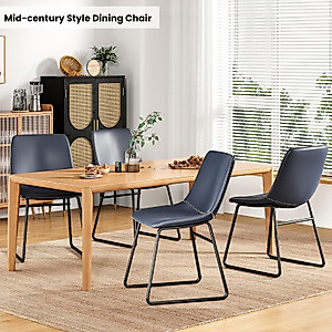 Soohow Set of 2, Kitchen Room Mid Century Midcentury Modern Faux Leather Comfortable, Home, Bistro Coffee Shop, Dining Chairs 4 PCS, Blue