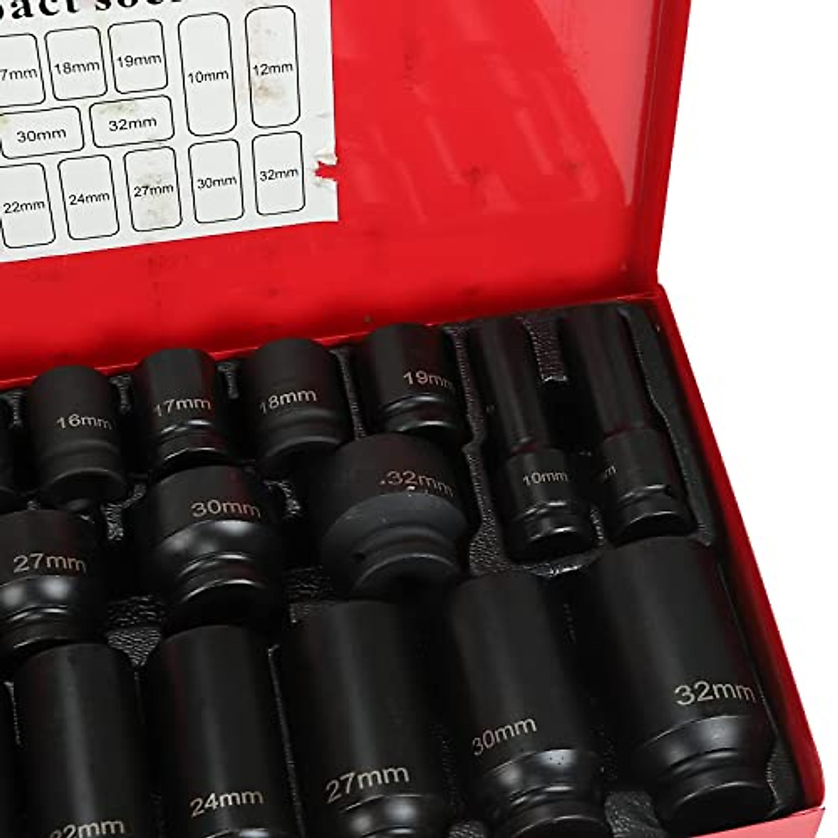 TYFYB 35pcs 1/2 Inch Drive Deep Impact Socket Tool Set Metric Garage Workshop Tools,Heavy Duty Impact Socket Set with Portable Case, Red