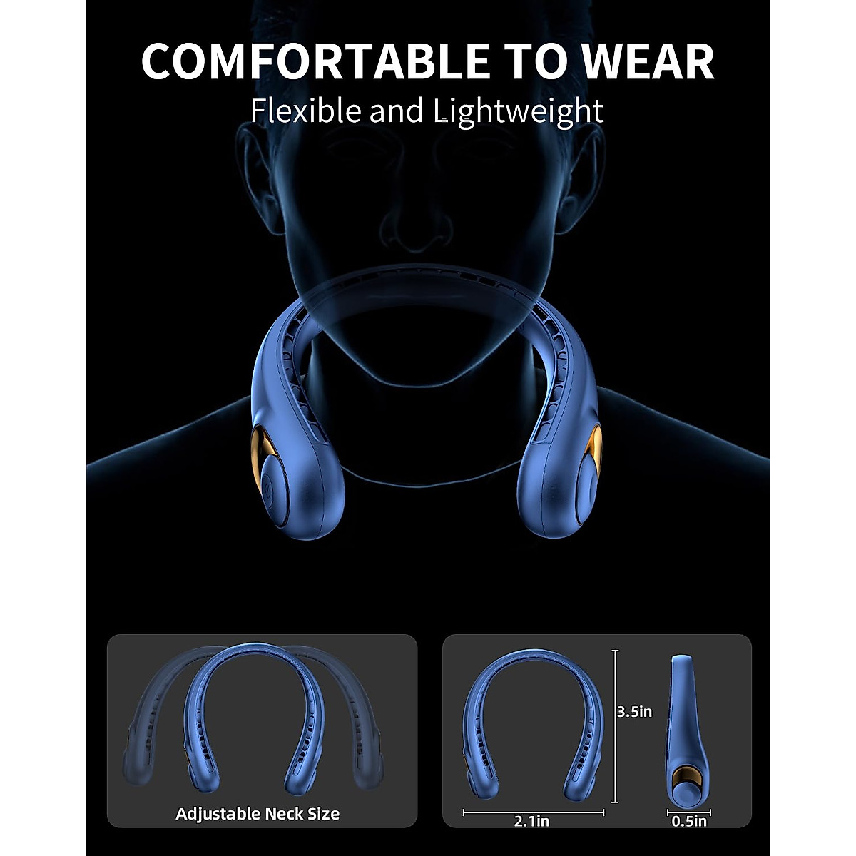 Neck Fan, Personal Fan with LED Indicator, USB-C Charging, Long-Lasting 5200mAh Battery, Hands Free Bladeless Fan with 3 Adjustable Speeds & Ultra-Quiet, Ideal for Home, Travel & Outdoor