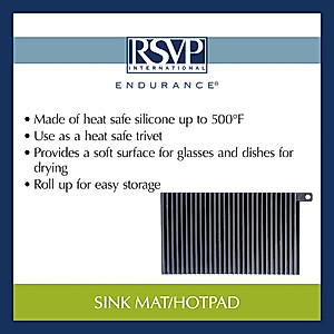 RSVP International Silicone Dual Use Sink Mat/Hot Pad, 12x7", Black