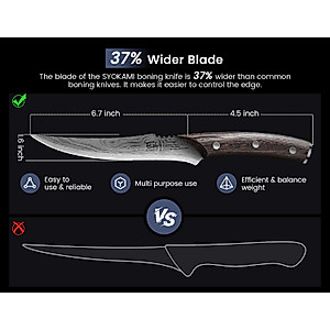 SYOKAMI Boning Knife for Meat Cutting, 6.7 Inch Japanese Style Fillet Knife with Wood Handle, High Carbon Razor Sharp Flexible Blade Deboning Knife, Damascus Pattern Full Tang Design Ideal for Gift