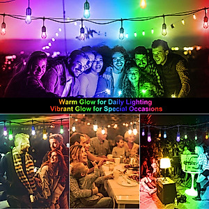 Mlambert 48FT Outdoor Patio Lights, RGB Cafe String Lights with 15 E26 S14 Shatterproof Edison Bulbs, Commercial Grade Dimmable String Lights for Bistro Backyard Garden, 2 Remote Controllers