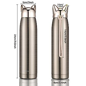 Cute Cat Water Bottle Stainless Steel Water Bottle Insulated Thermal Travel Mug Cute Vacuum Water Mug for Women and Kids (Gold)