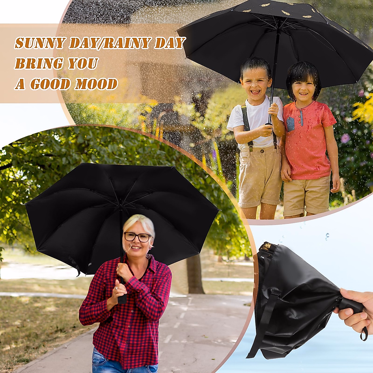 BUKPUD Compact Windproof Umbrellas - Folding Sun & Rain Umbrella - Durable and Lightweight Umbrella for Men Women Kids Adults - Portable Backpack Travel Umbrella (Black)