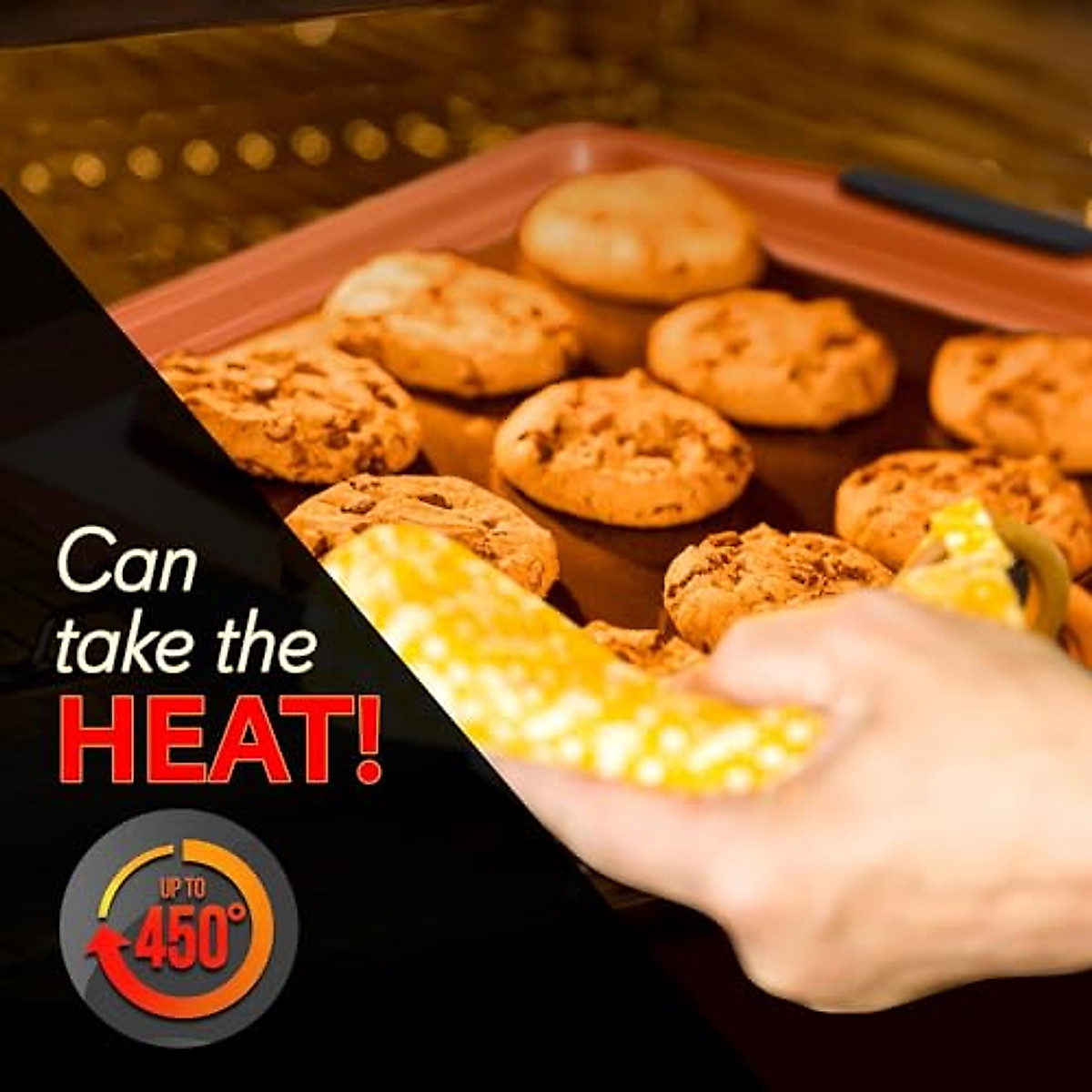 NutriChef 5-Piece Baking Pans Set - Stackable Cookie Sheets & Roasting Pan w/ Lid - Convenient Sizes for Cooking & Baking, Includes Built-in Silicone Handles - Easy to Clean, Copper