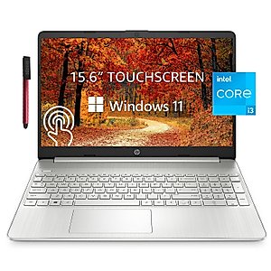 HP Newest 15 15.6" Touchscreen Laptop Computer, Intel Core i3 1115G4 up to 3.2GHz (Beat i5-10210U), 64GB DDR4 RAM, 2TB PCIe SSD, WiFi, Bluetooth, Natural Silver, Windows 11 S,BROAG 64GB Flash Stylus