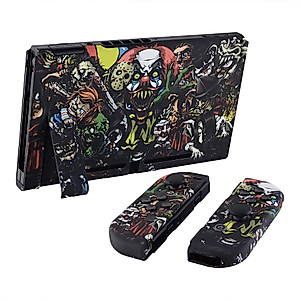 eXtremeRate DIY Replacement Shell Buttons for Nintendo Switch, Soft Touch Back Plate for Switch Console, Custom Housing Case with Full Set Buttons for Joycon Handheld Controller - Scary Party