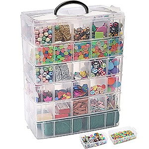 ZEAYEA 6 Layer Stackable Storage Container with 60 Adjustable Compartments, Plastic Beads Organizer Box, Arts Crafts Storage Organizer for Beauty Supplies, Nail Polish, Jewelry, Sewing Accessories