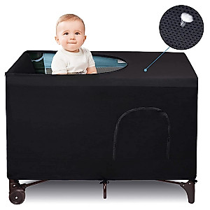 Kaitsece Crib Cover, Pack and Play Crib Canopy Cover, Stretchy Breathable Travel Crib Tent, Portable Blackout Tent for Indoor or Outdoor, Baby Netting Cover for Sleeping or Playing