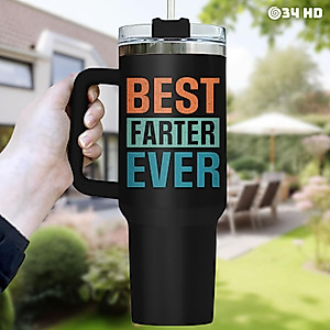 34HD Funny Dad Tumbler with Handle & Straw, 40oz Stainless Steel Vacuum Insulated Best Dad Coffee Mug with Lid, Birthday Christmas Father Day Gifts for New Papa Husband Grandpa