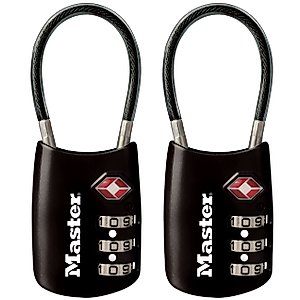 Master Lock Padlock, Set Your Own Combination TSA Locks for Luggage, Travel Zipper Lock with Cable Shackle is 1-3/16 in. Wide, Colors May Vary, 4688T, 2 Count (Pack of 1)