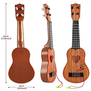 Kids Toy Guitar, Ukulele Beginner Musical Instrument, Easy to Hold 17 inches with 4 Adjustable Strings Mini Guitar for Skill Improving Early Educational Pre School Children Toddler