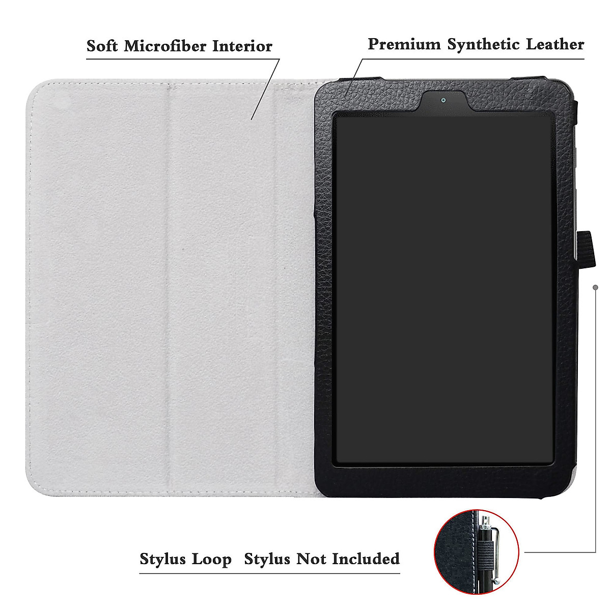 Galaxy Tab A 8.0 2018 Case,Bige PU Leather Folio 2-Folding Stand Cover for Samsung Galaxy Tab A 8.0 2018 Model SM-T387 Verizon/Sprint Tablet (Not fit Tab 8.0 T380 and Other Older Model),Black