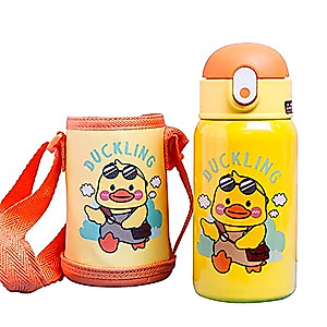 N/C Hi-Cup DuckLing Kids Water Bottle - insulated stainless steel thermos with straw (Girls/Boys) - 13oz (Outdoor Yellow) 7.5*18