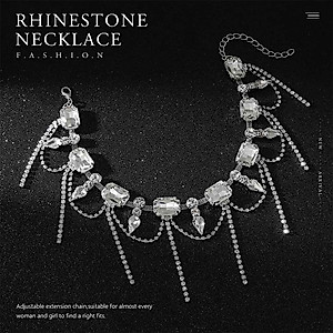 Jeairts Rhinestone Necklace Silver Crystal Choker Glitter Tassel Prom Necklace Full Crystal Necklaces Jewelry for Women and Girls