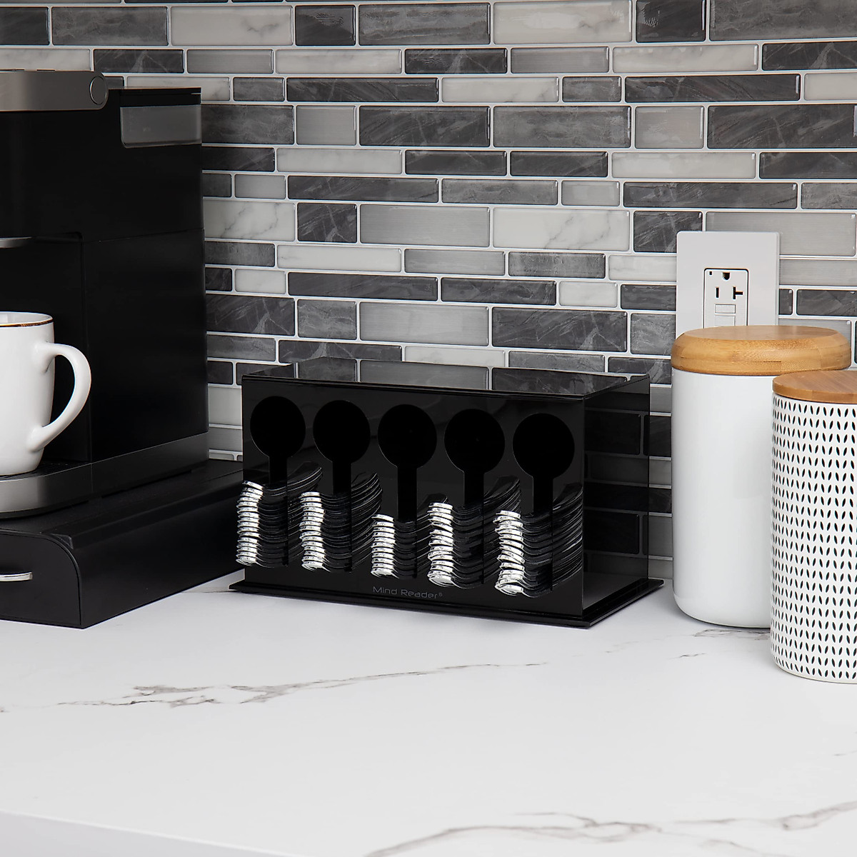 Mind Reader Utensil Dispenser, Silverware Organizer, Plastic Fork and Spoon Dispenser, Kitchen, 11" L x 5.75" W x 6" H, Black