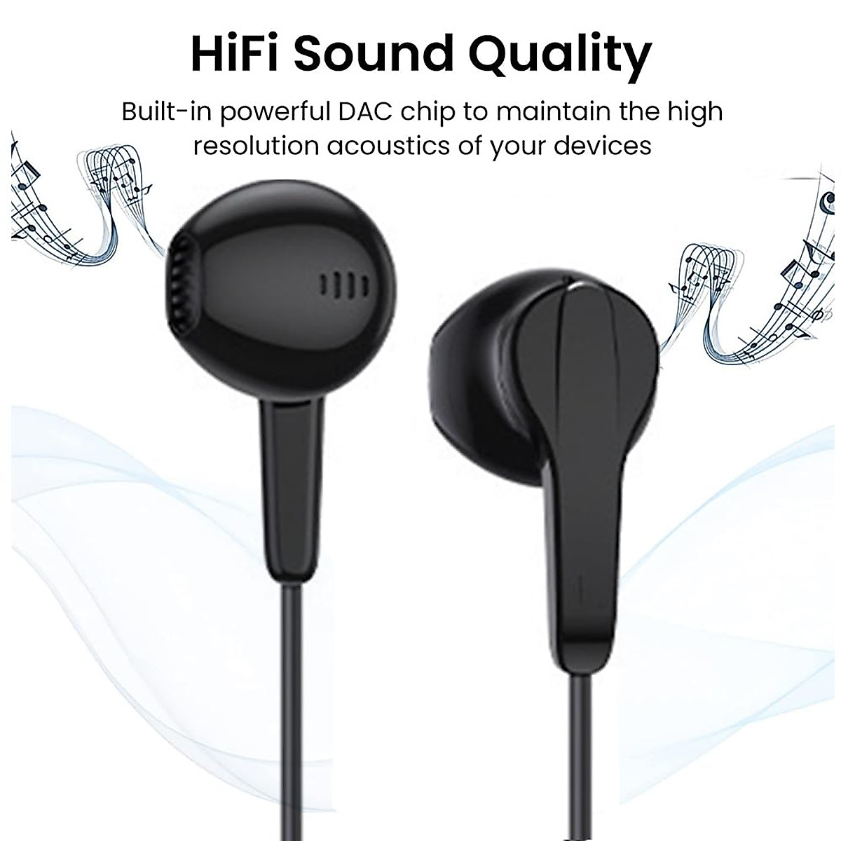 Kamon K544 USB-C Wired Earbuds, Magnetic in-Ear Earphones Headphone with Mic Tangle-Free Cord, Built-in DAC Chip, Powerful Bass & Crystal Clear Audio, for Mac, iPad Pro, Samsung Galaxy, Google (Black)