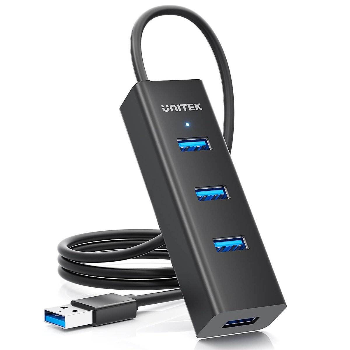 Unitek 4-Port USB 3.0 Hub, 4 Ft Long Cable USB Extension Multiple Port Splitter with Micro USB Charging Port Compatible for Windows PC, Laptop,Flash Drive,Wireless Mouse Keyboard 1.2 M - Black