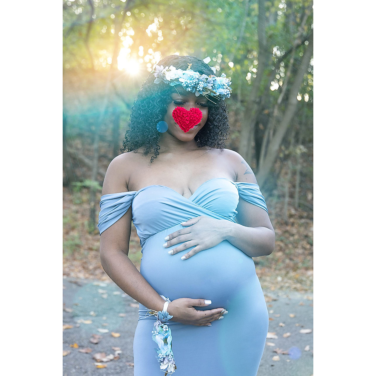 Vivivalue Flower Wreath Crown Boho Flower Headband Hair Garland Floral Headpiece Halo with Wrist Wedding Party Festival Photos Blue