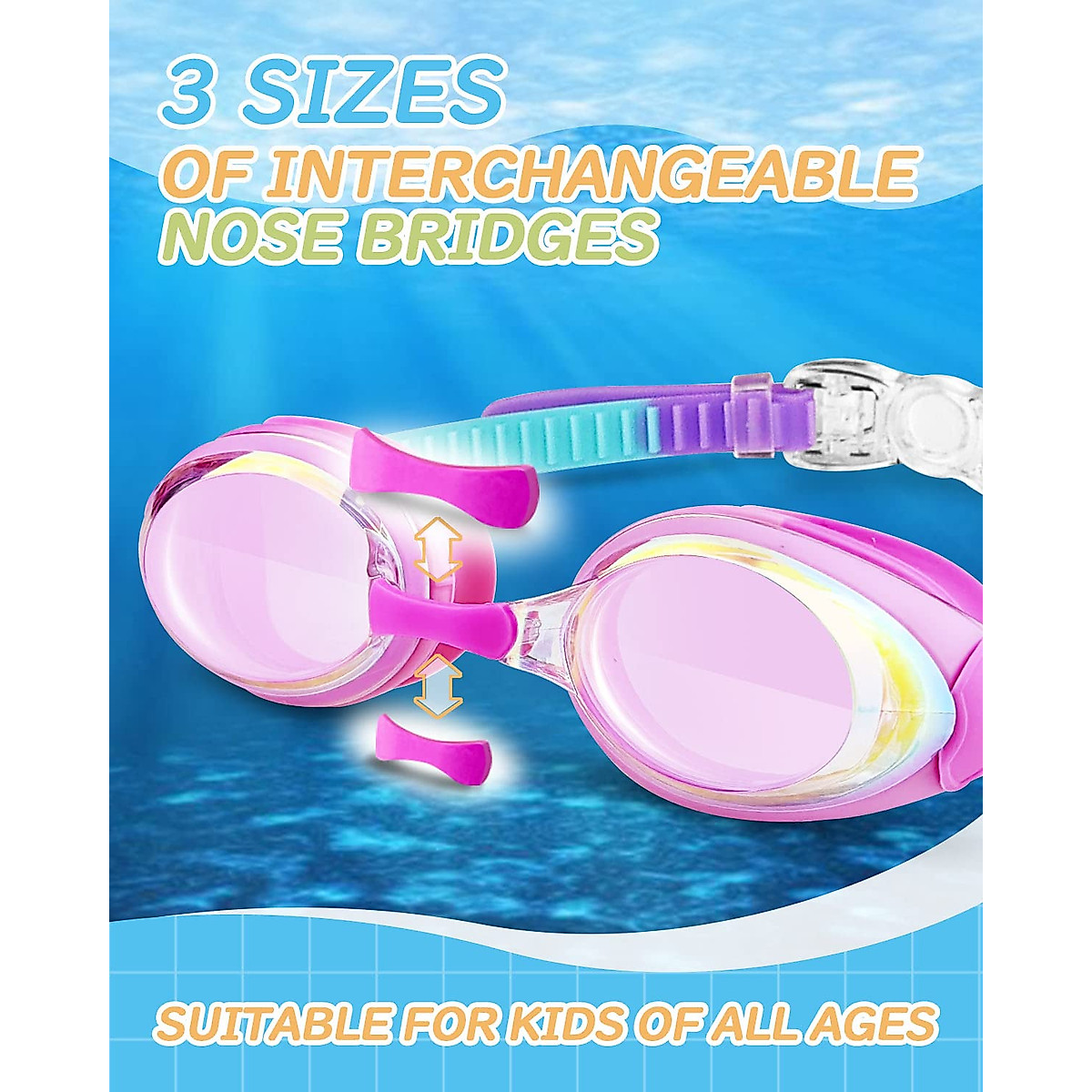 Victoper Kids Swim Goggles, 2 Pack Anti Fog&UV Swimming Goggles for Child 3-15, No Leaking Swim Goggles for Boys Girls