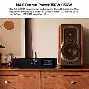 SMSL AO200 Digital Power Amplifier MA12070×2 Chip 150W×150W USB/XLR/RCA Input 2 Channel HiFi Desktop Amp with Remote Control for Subwoofer/Passive Speaker