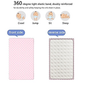 Polka Dots Themed Fitted Crib Sheet,Standard Crib Mattress Fitted Sheet Ultra Soft Material-Baby Crib Sheets for Girl or Boy,28“ x52“,White Pink