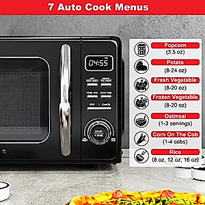 Galanz GLCMKZ09BKR09 Retro Countertop Microwave Oven with Auto Cook & Reheat, Defrost, Quick Start Functions, Easy Clean with Glass Turntable, Pull Handle, 0.9 cu ft, Black