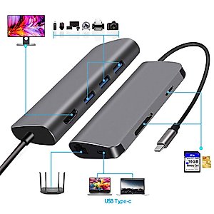 XUNMAIFHB Portable Docking Station,Type-C 8-in-1 Docking Station usb3.0 hub Computer HDMI Converter HDMI 4k, USB 3.0, SD/TF, Type-c, RJ45 Fast Transmission