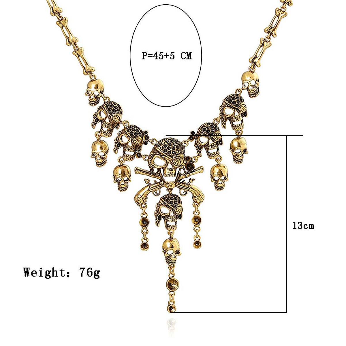 LZHLQ Jewelry Fashion Multi-Level Pirate Skull Tassel Charm Necklace Collar Bib for Women Horror Necklace Punk