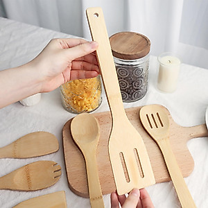 HAKSEN 6PCS Bamboo Kitchen Utensils, Bamboo Spatula Spoons Bamboo Cooking Utensils Set for Home Kitchen Housewarming Holiday Gift