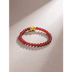 ZHOU LIU FU 24K Solid Gold Bracelets for Women, Real Pure Gold Pixiu Bracelet, Adjustable Red Agate Bead Bracelets with White or Green Nephrite Jade for Men Teen Girls