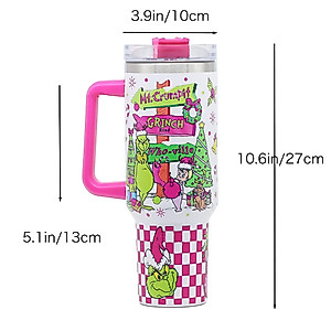 BAISHIDA 40 oz Christmas Grinchi Tumbler with Handle and Straw, Stainless Steel Tumbler with Lid Straw, Car Sports Travel Cup Christmas Gift 40oz Tumblers (Christmas 1)