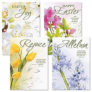 Deluxe Joy Religious Easter Greeting Cards - Set of 8 (4 designs), Envelopes Included, Inspiring Bible Messages for Christians and Catholics, 5 Inches x 7 Inches